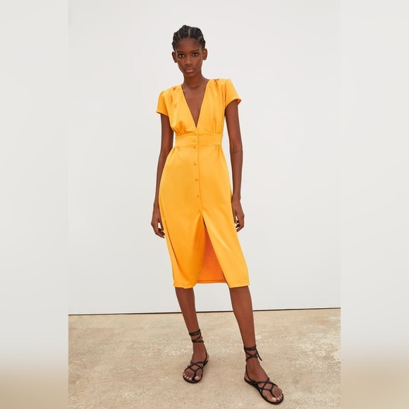 Zara | Dresses | Zara Yellow Gold Deep Cut Dress | Poshmark